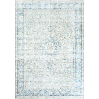 Shahbanu Rugs Worn Wool, Shaved Down, Hand Knotted, Ivory, Vintage ...