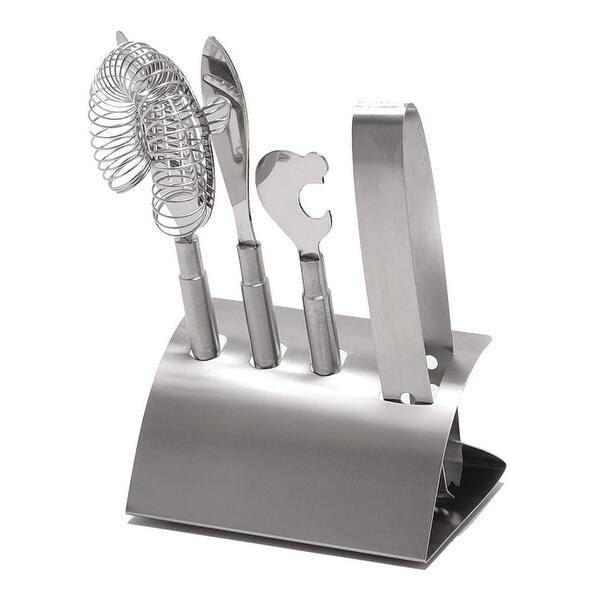 Curata 4-Piece Stainless Steel Bar Tool Set with Stand - Includes ...