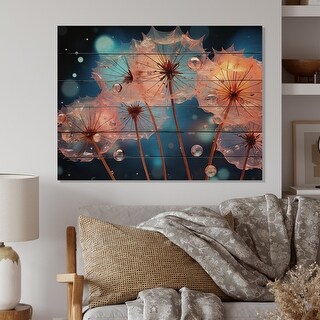 Designart "Teal Dandelion Dancing In The Morning" Floral Print on ...
