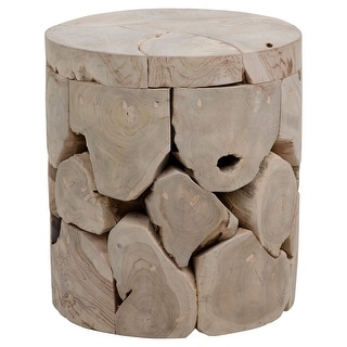 Scarlett 18-inch Round Bleached Teak Root Block Style End Table - Bed ...