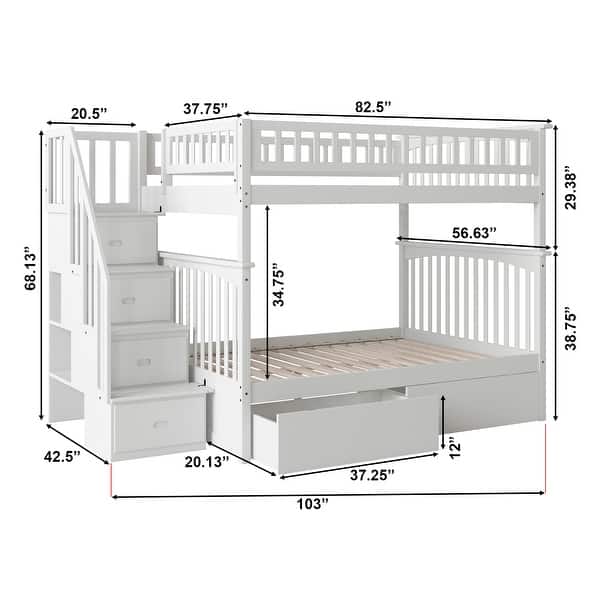 Columbia Full over Full Solid Wood Staircase Bunk Bed with 2 Storage ...