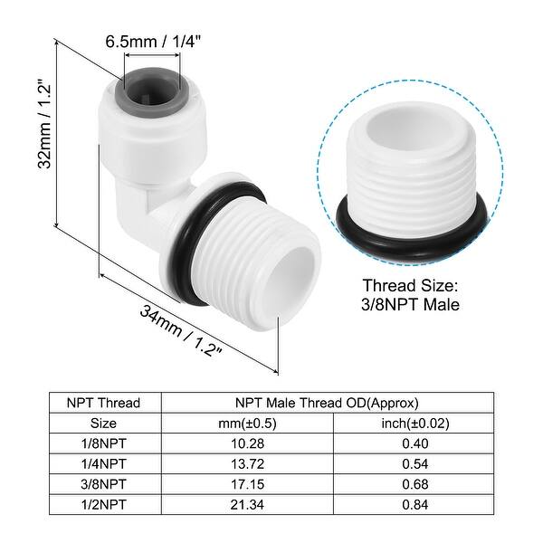 3Pcs Pneumatic Push to Connect Fitting Elbow POM 1/4NPT Male Thread ...