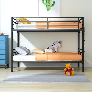 Twin over Twin Bunk Bed with Removable Ladder & Rungs, Metal Bedframe ...