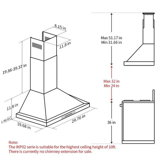 IKTCH 30/36 inch Wall Mount Range Hood 900 CFM with Gesture Sensing ...