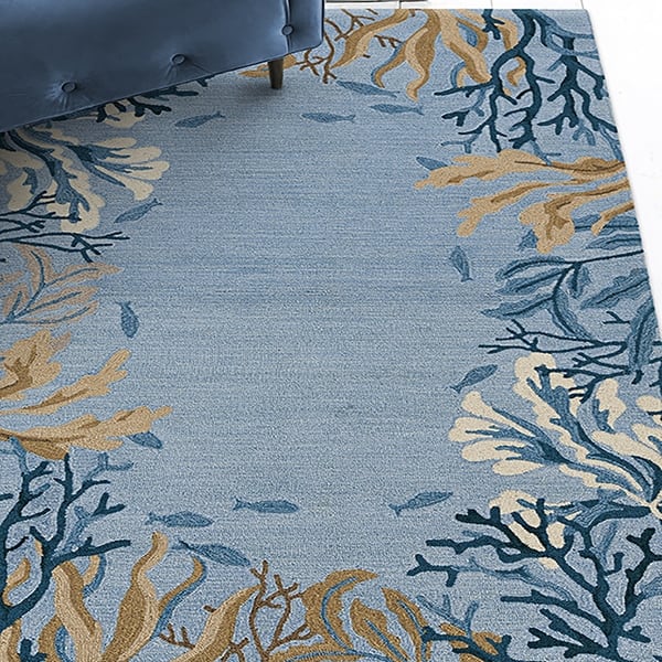 Domani Reef Coral Bordered Hand-hooked Area Rug - Bed Bath & Beyond ...