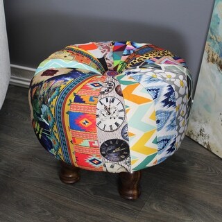 Natural Geo Multicolored Patchwork Decorative 15" Round Stool - Bed ...