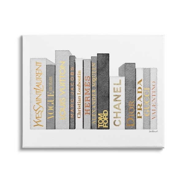 Stupell Horizontal Fashion Book Stack Glam Grey Gold White Canvas Wall ...
