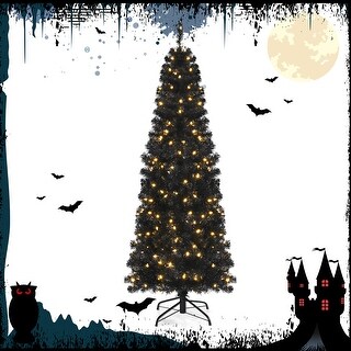 6ft 7ft Black Pencil Christmas Tree Pre lit Artificial Halloween Tree ...