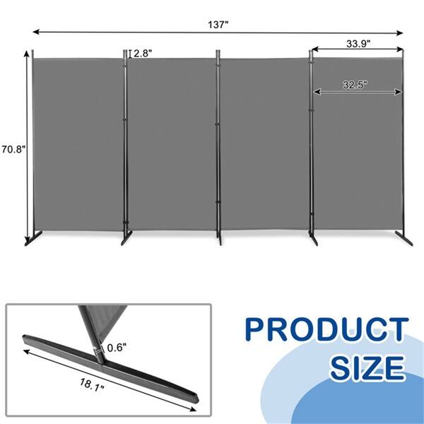 Gray 6FT 4-Fold Screen with Steel Frame Foldable Screen - Bed Bath ...