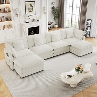 Modern Modular U-Shaped Corduroy Sectional Sofa with Movable Ottomans ...