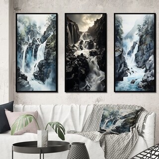 Designart "Waterfall Endless Waterfall Journey II" Landscapes Framed ...