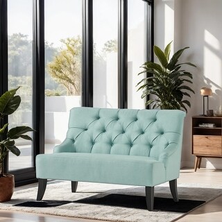 French-Inspired Upholstered Settee with Tufted Backrest, Light Blue ...