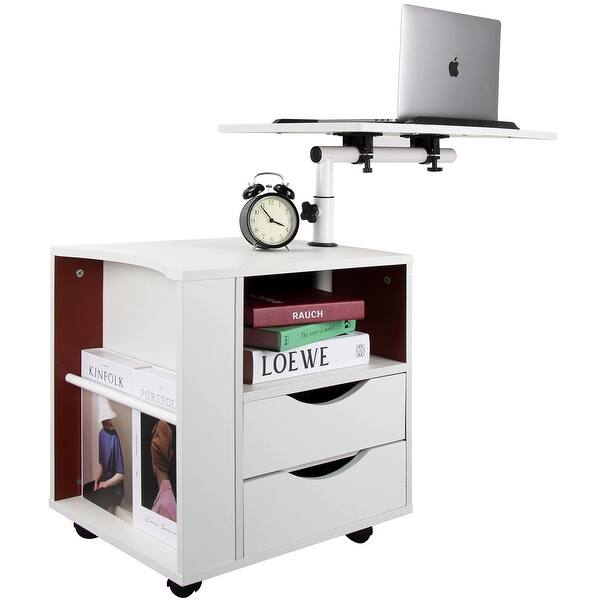 Bedside Table Workstation, Adjustable Swivel Tilt Wooden Nightstand ...
