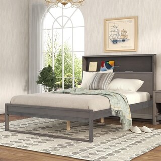 Antique Gray Full Modern Rustic Platform Bed, Socket, USB Interface ...
