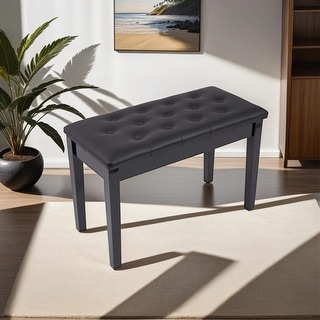 Piano Bench w/ Padded Cushion & Storage Compartment, Duet Wooden Seat ...