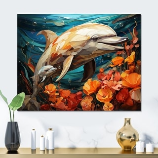Designart "Dolphin Marine Symphony Geometric" Animals Metal Art Print ...