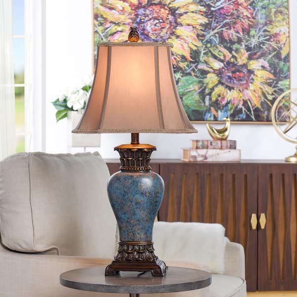 StyleCraft Blue and Gold Table Lamp - Taupe Fabric Shade - On Sale ...
