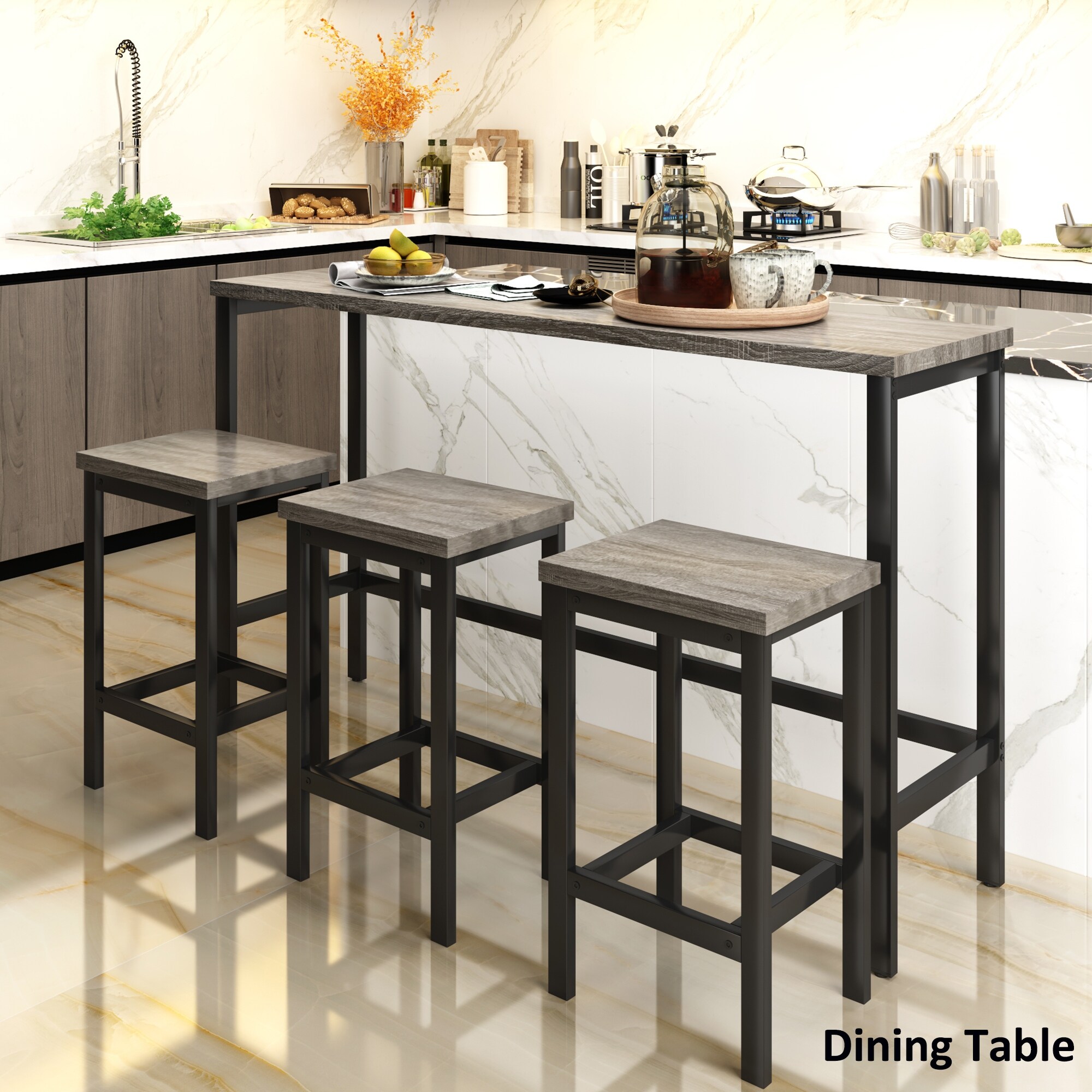 4 Piece Long Bar Table and Chairs Set Breakfast Nook with Bar Stools Counter Height Dining Table Set for 3 People Bed Bath Beyond 40810516