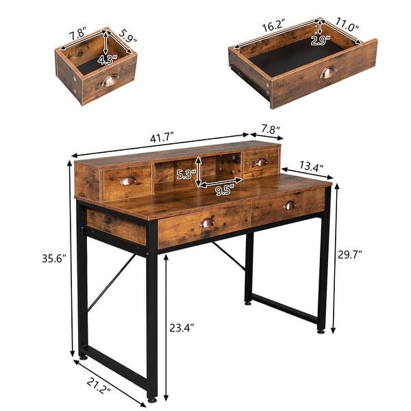 Black Steel Frame Particle Board 4 Drawers Computer Desk - Bed Bath ...