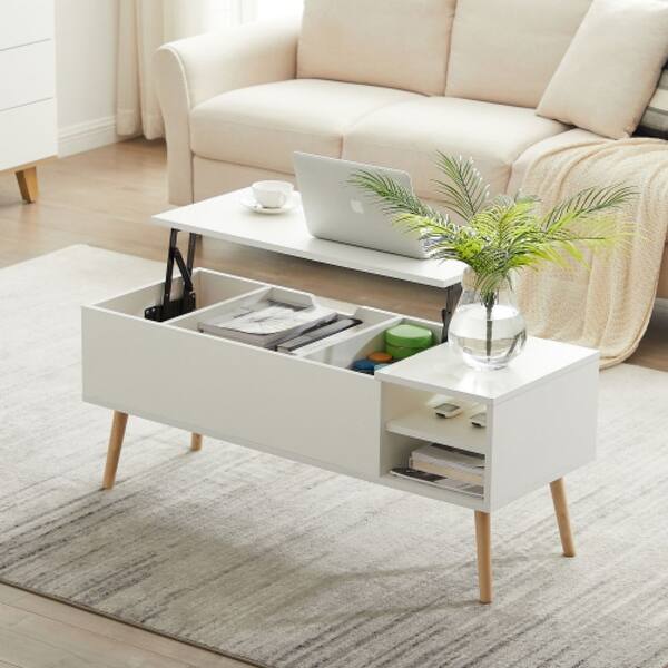 Organnice White Coffee Storage Table Can be Raised and Lowered Desktop ...