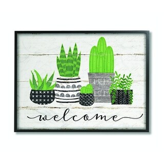 Stupell Welcome Cacti Succulents Wood Textured Design Framed Wall Art ...