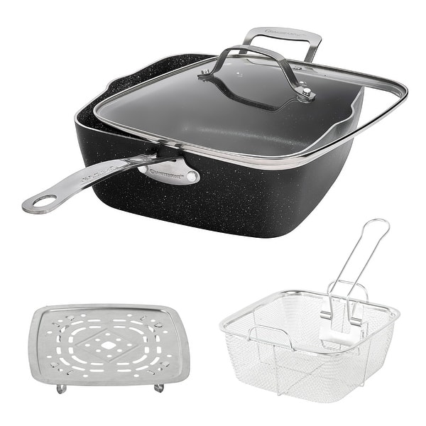 Granitestone Nonstick 4 Pc 9.5 Inch deep Square Pan with Fry Basket and ...