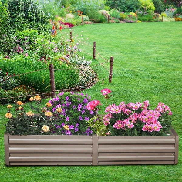 Ainfox Metal Raised Garden Bed Outdoor Corrugated Planter Box - Bed ...