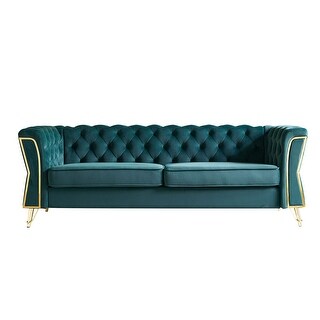 87 inch Velvet Fabric Loveseat Sofa with Electroplated Metal Legs, Mid ...