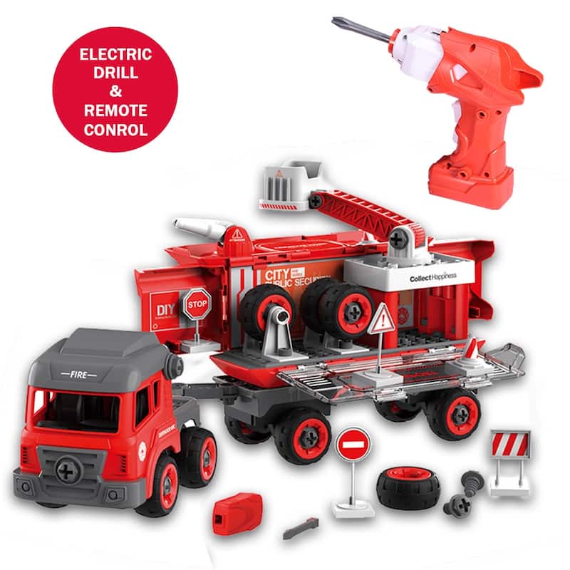 Take Apart Toys Diy Mini Fire Truck-With Working Drill-Can Be Remote ...