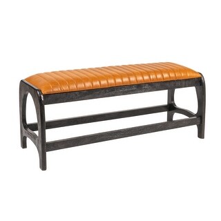 Mango Wood Arch Bench with Leather Seat - 18.0"H - Bed Bath & Beyond ...