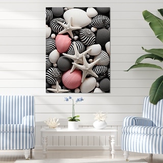 Designart "Grey Pink Seashell On The Beach" Coastal Beach Sand Wall Art ...