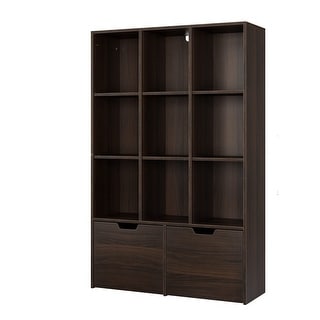Bookcase, 9 Cube Bookshelf with 2 Drawers Wooden Bookshelves Storage ...