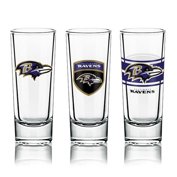 NFL Shot Glasses 6 Pack Set, Various Designs - Baltimore Ravens - Bed ...