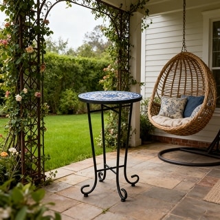 14" Patio Side Table, Round Ceramic Tile Top, Iron Frame - Bed Bath ...