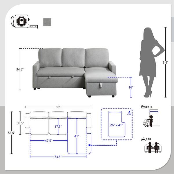 Mona Sleeper Sectional Sofa with Reversible Chaise - Bed Bath & Beyond - 34519729