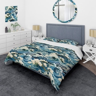 Designart "Water Elements" White Abstract Bedding Cover Set With 2 ...