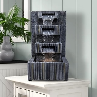 Modern Indoor Tabletop Water Fountain w/Lights - 15.7-inch H Fountain ...