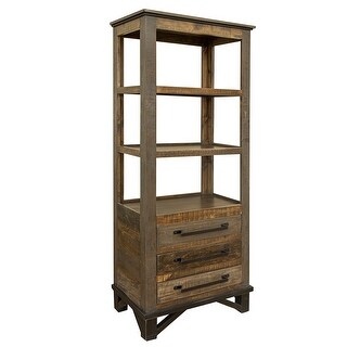 Peya 72 Inch Pier Bookcase, 3 Drawers, 2 Shelves, Gray and Brown Pine ...