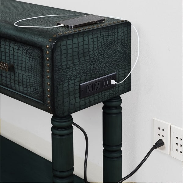 Mid Century Modern Console Table with 2 Power Sockets and 2 USB Ports ...