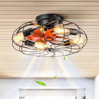 20-inch 4-light Industrial Cage Farmhouse Kitchen Ceiling Fan with 7 ...