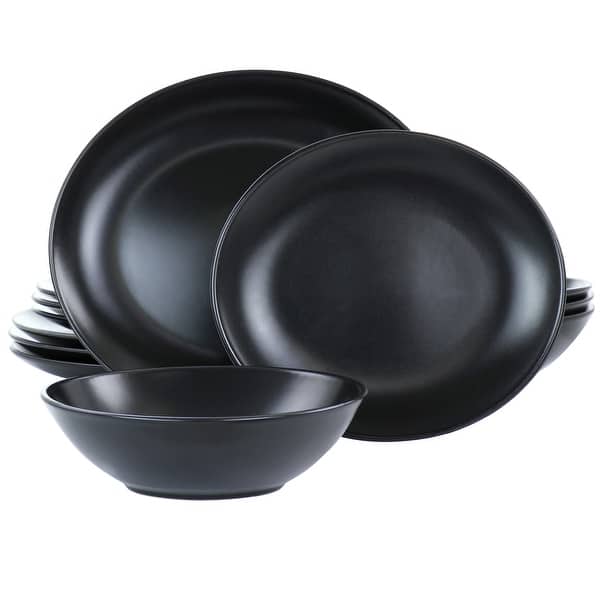 Gibson Elite 12 Piece Oval Stoneware Dinnerware Set in Matte Black - 12 ...