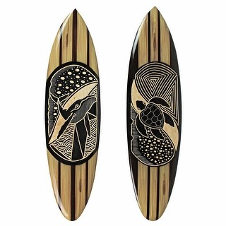 32 Inch Set Of 2 Hand Carved Wood Surfboards Tiki Decor Whale Turtle ...