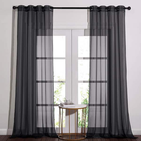 Black Sheer Window Grommet Curtain Set 84" Inches Long ( 2 Panels) - 55 ...