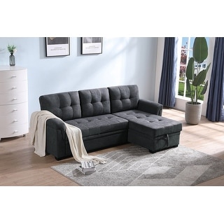 Connor Fabric Reversible Sectional Sleeper Sofa Chaise with Storage ...