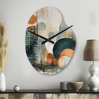 Green And Brown Artistic Liberation III - Boho Feather Large Wall Clock ...