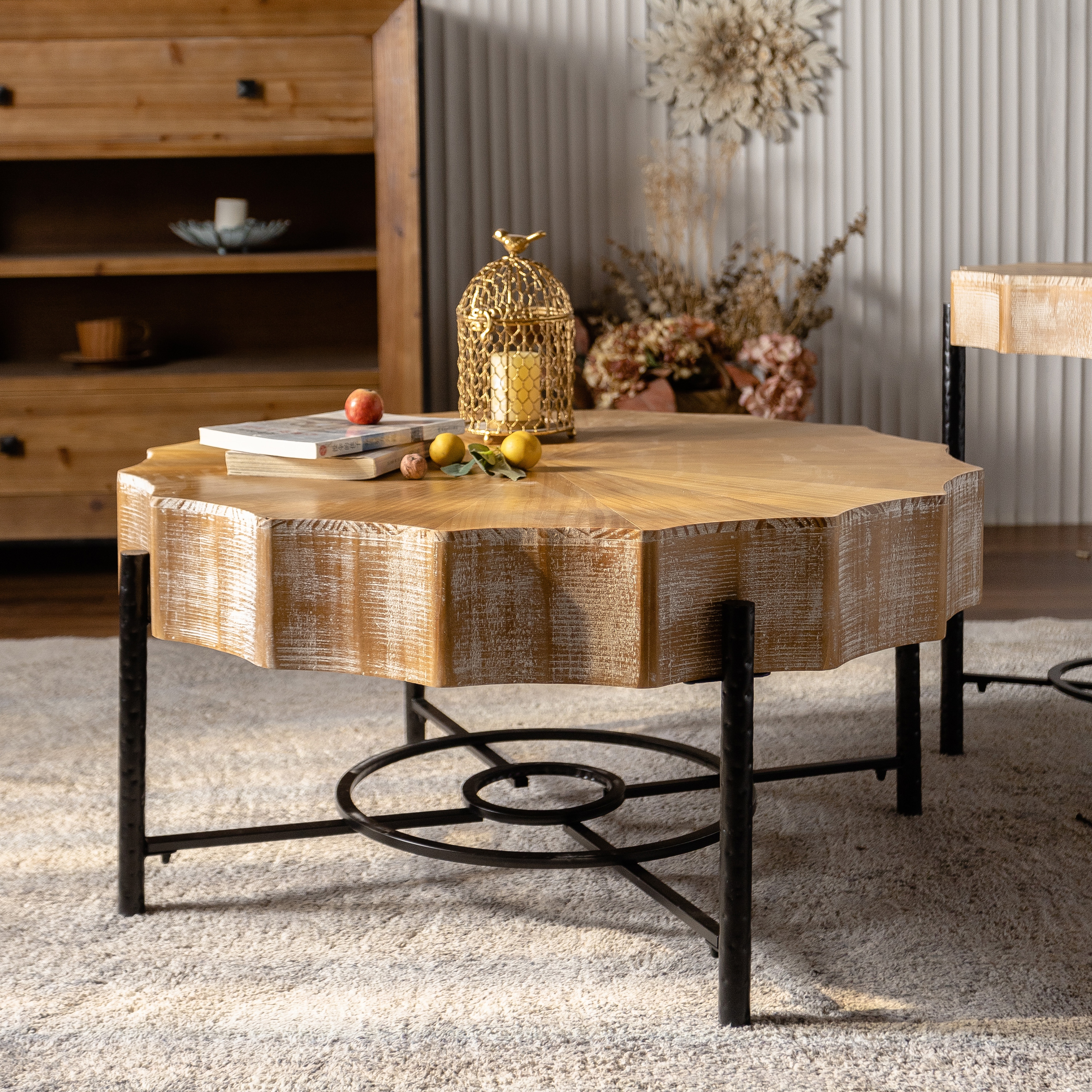 Pine and metal coffee table store