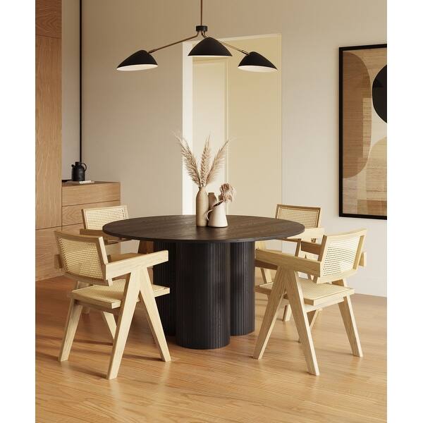 Modrest Depew Mid-Century Modern Black Oak Round Dining Table - Bed ...
