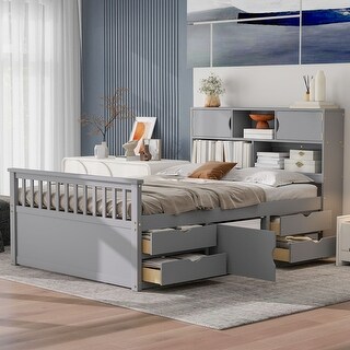 Full Size Captain Platform Bed Frame with Storage Bookcases - Bed Bath ...
