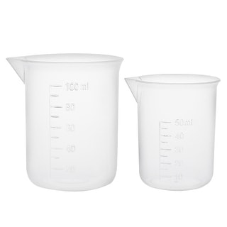 Set of 2 Measuring Cup Labs Clear Plastic Graduated Beakers 50ml 100ml ...