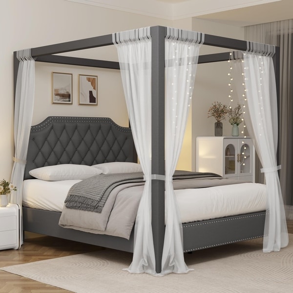 Four poster bed with upholstered headboard store